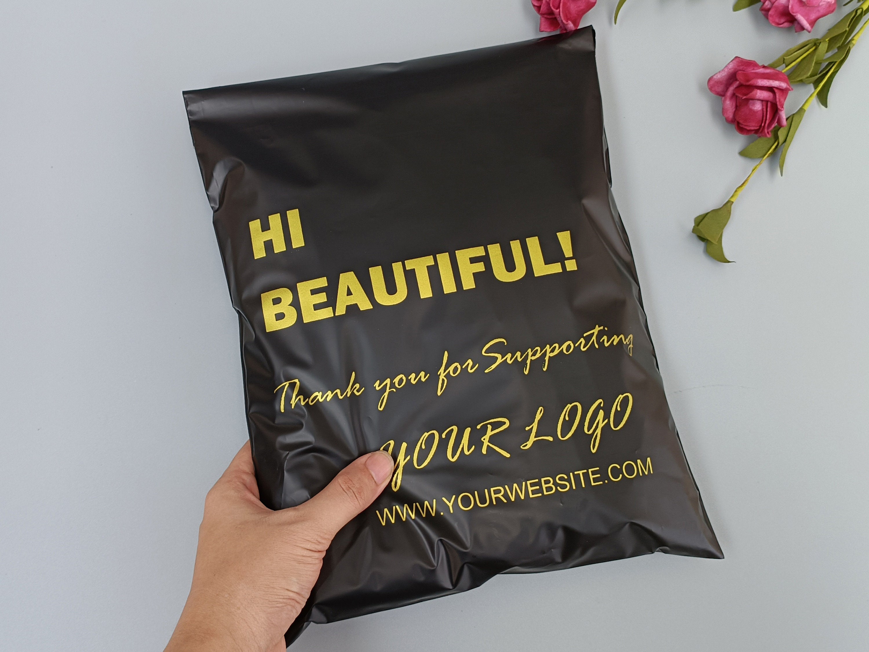 5-500pcs Black Shipping Envelopes With Logo Printed,poly Mailer for ...