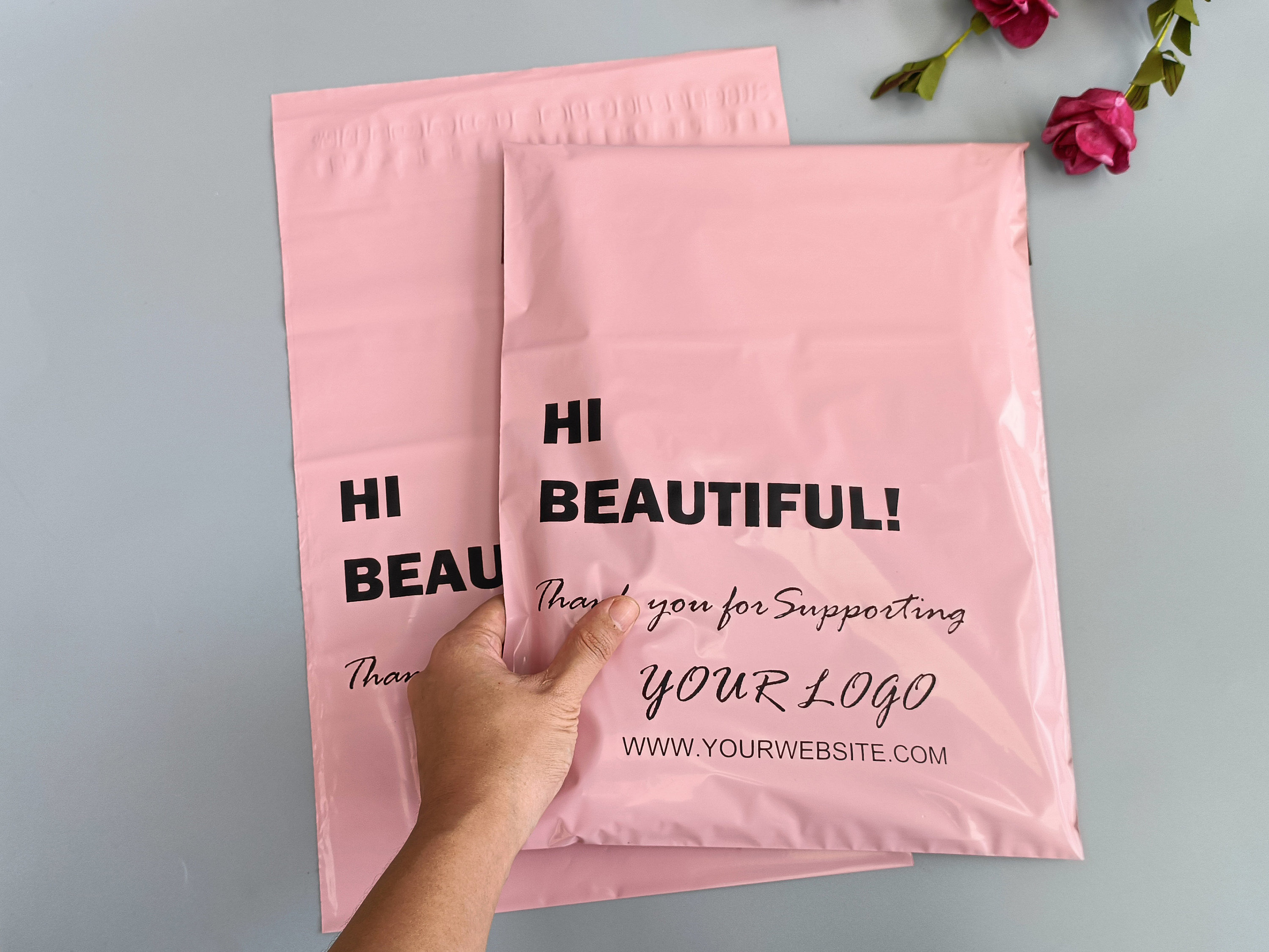 5-500pcs Pink Poly Bags With Logo Printed,mailing Bags for Hoodie ...