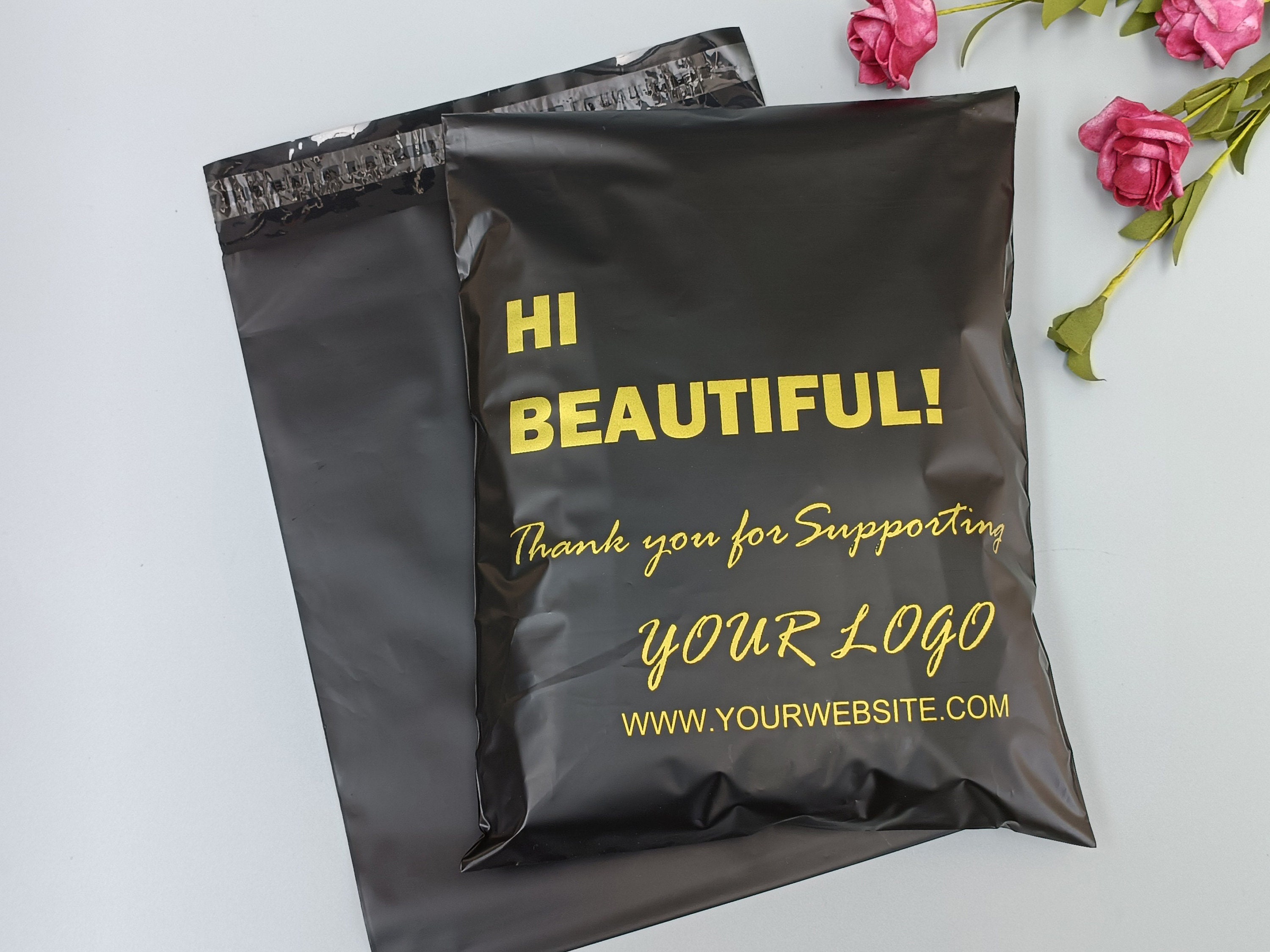 5-500pcs Black Shipping Envelopes With Logo Printed,poly Mailer for ...