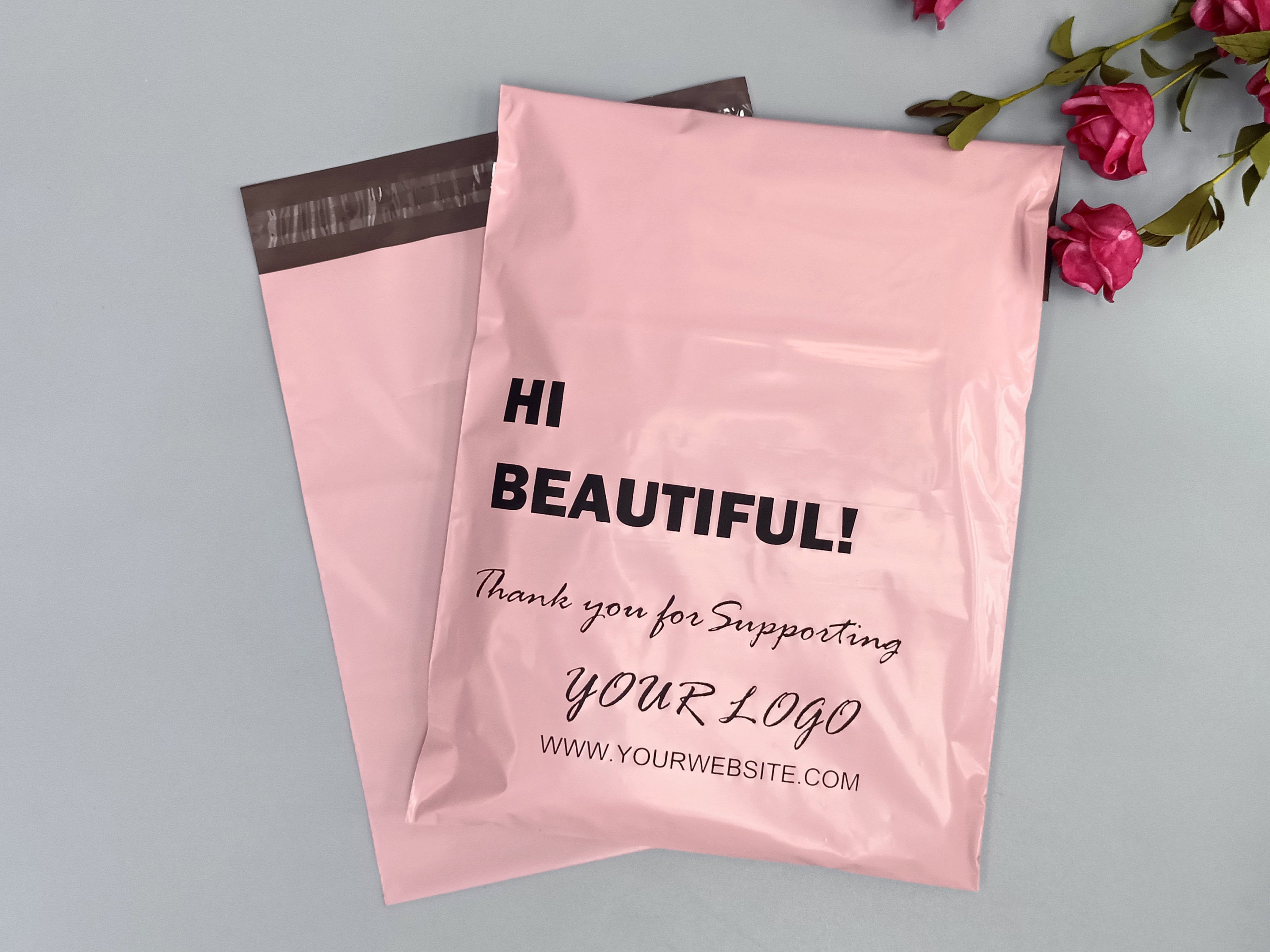 5-500pcs Pink Poly Bags With Logo Printed,mailing Bags for Hoodie ...