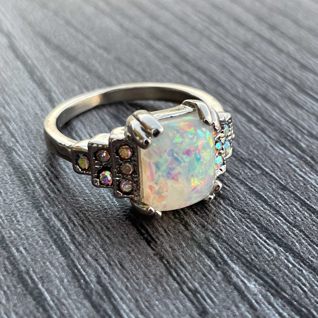 Synthetic Fire Opal Silver Ring, Costume Jewelry - Etsy