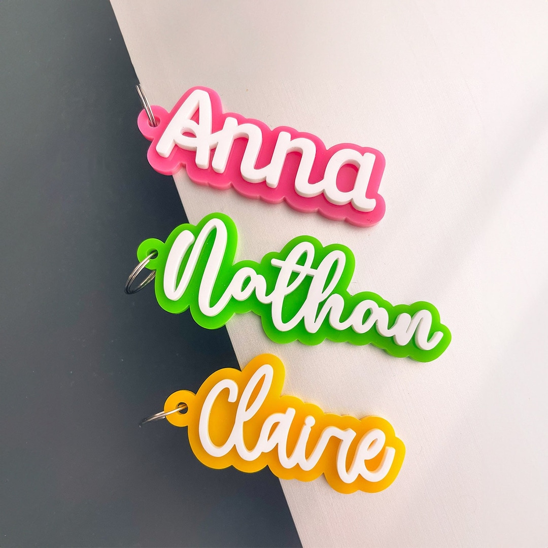 Personalized Acrylic Name Keychain: Custom Bag Tag - Etsy