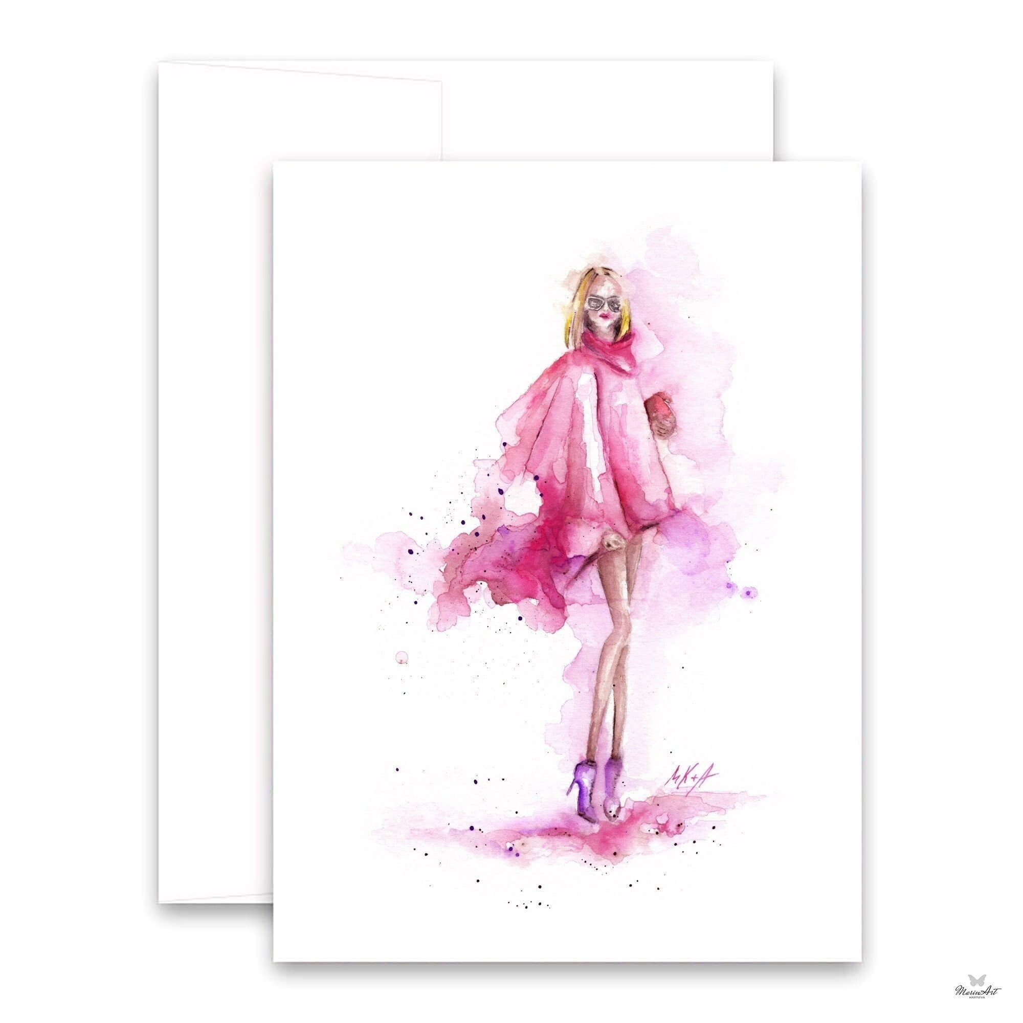Stylish Greeting Card Lady Art in Watercolorcard for Best - Etsy