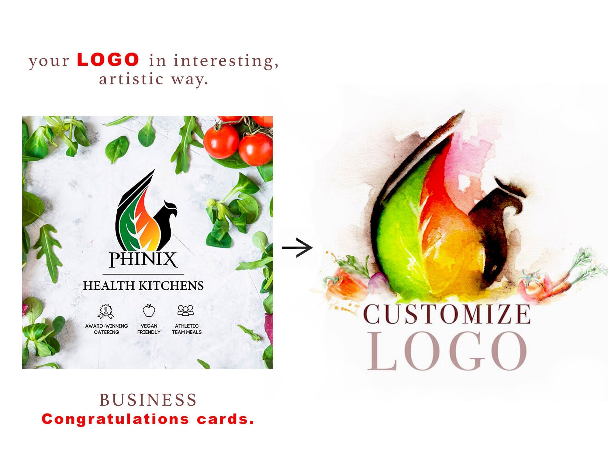 Greeting Card Logo Art, Watercolor Painting Custom Logo Card, Customize ...