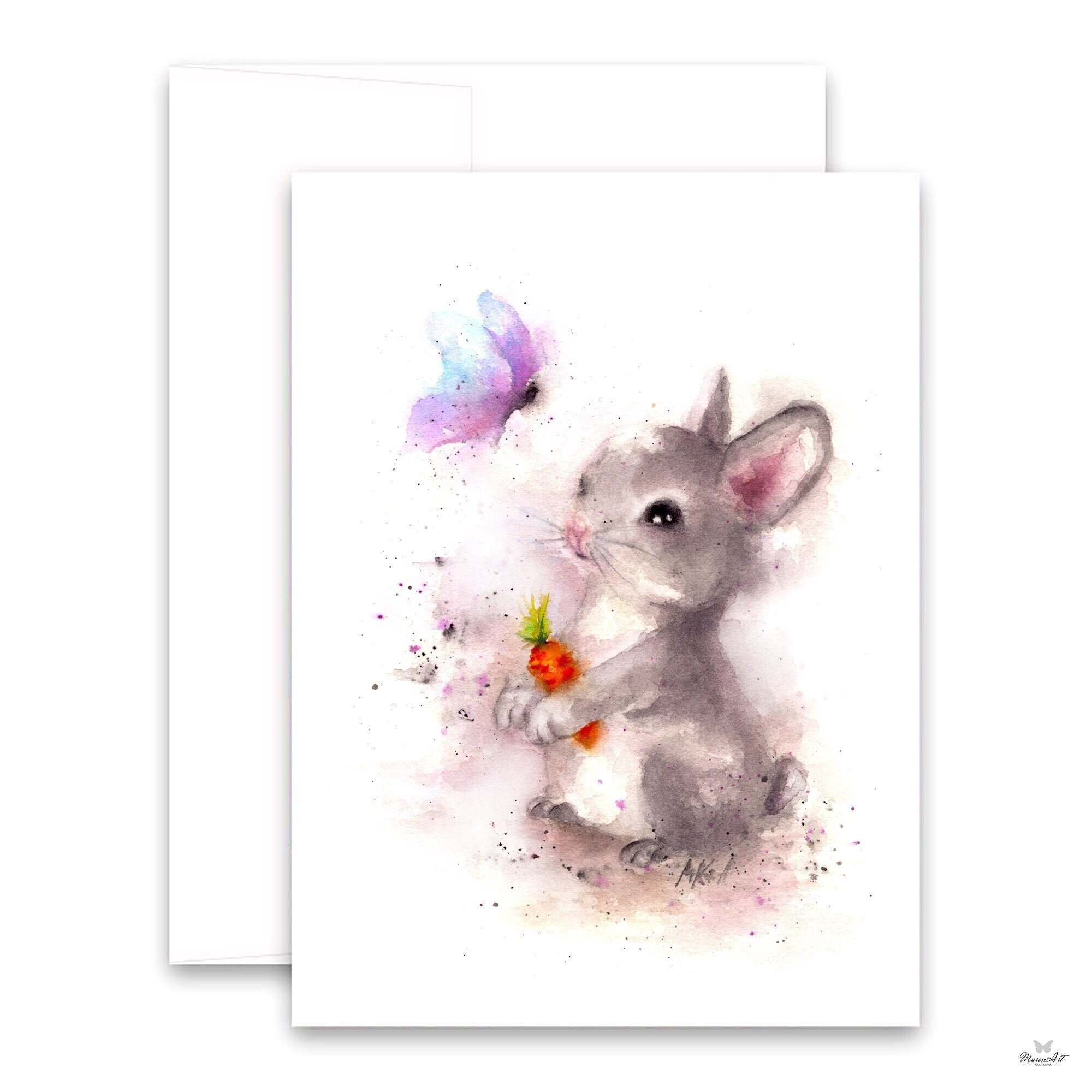 Rabbit Greeting Card Artwatercolor Bunny Painting Greeting - Etsy