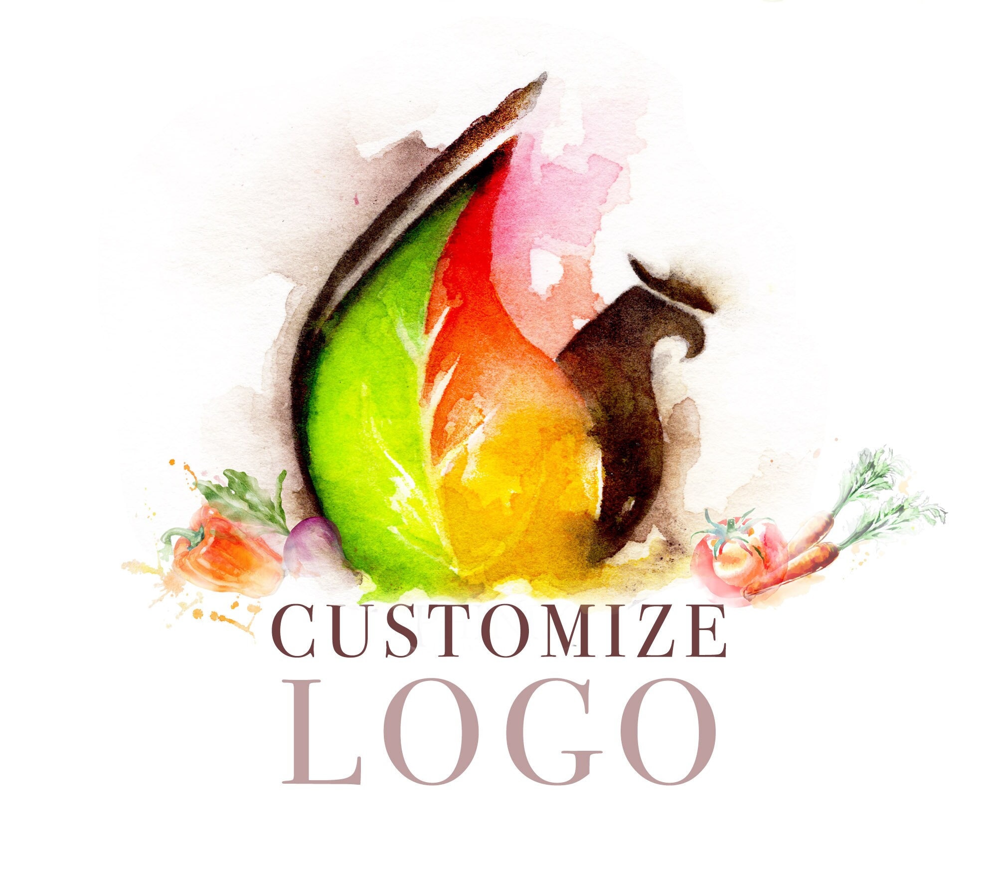 Greeting Card Logo Art, Watercolor Painting Custom Logo Card, Customize ...