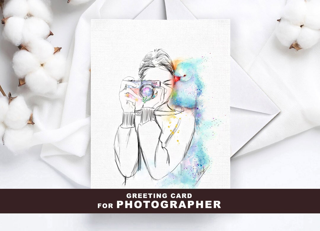 Watercolor Photographer Greeting Card Art, Birthday Card for ...