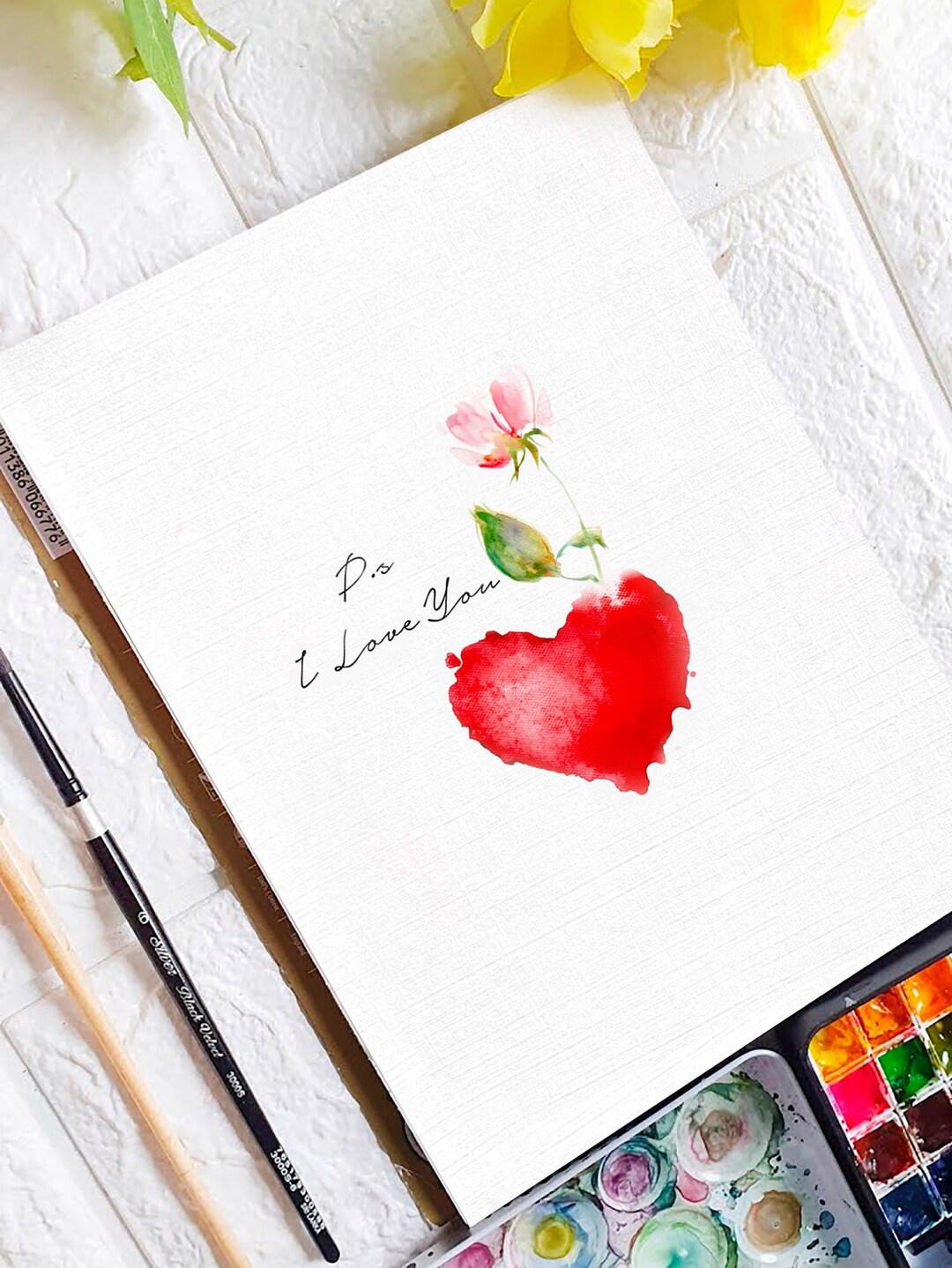 Heart and Flower Greeting Card, Love Note Card,set of Watercolor Cards ...