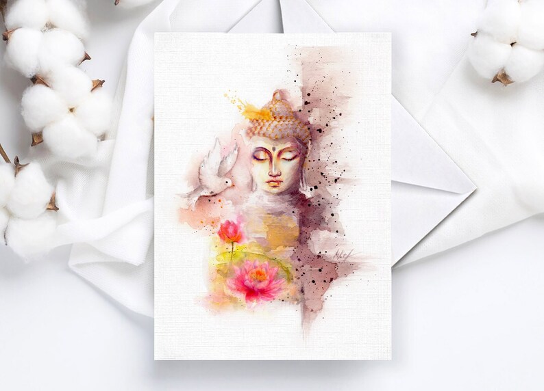 Watercolor Buddha Greeting Card Art,buddha Painting Cards,watercolor ...
