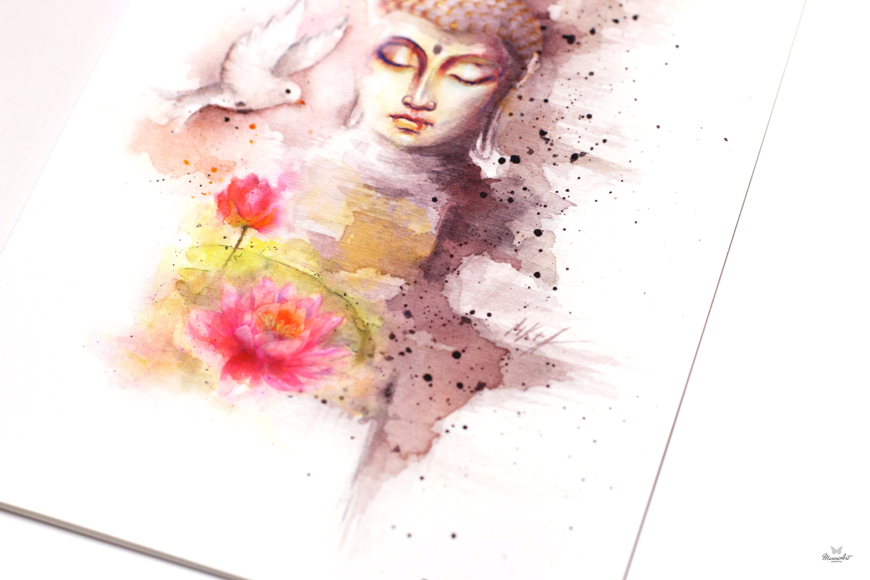 Watercolor Buddha Greeting Card Art,buddha Painting Cards,watercolor ...