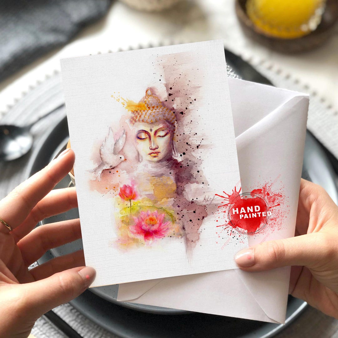 Watercolor Buddha Greeting Card Art,buddha Painting Cards,watercolor ...