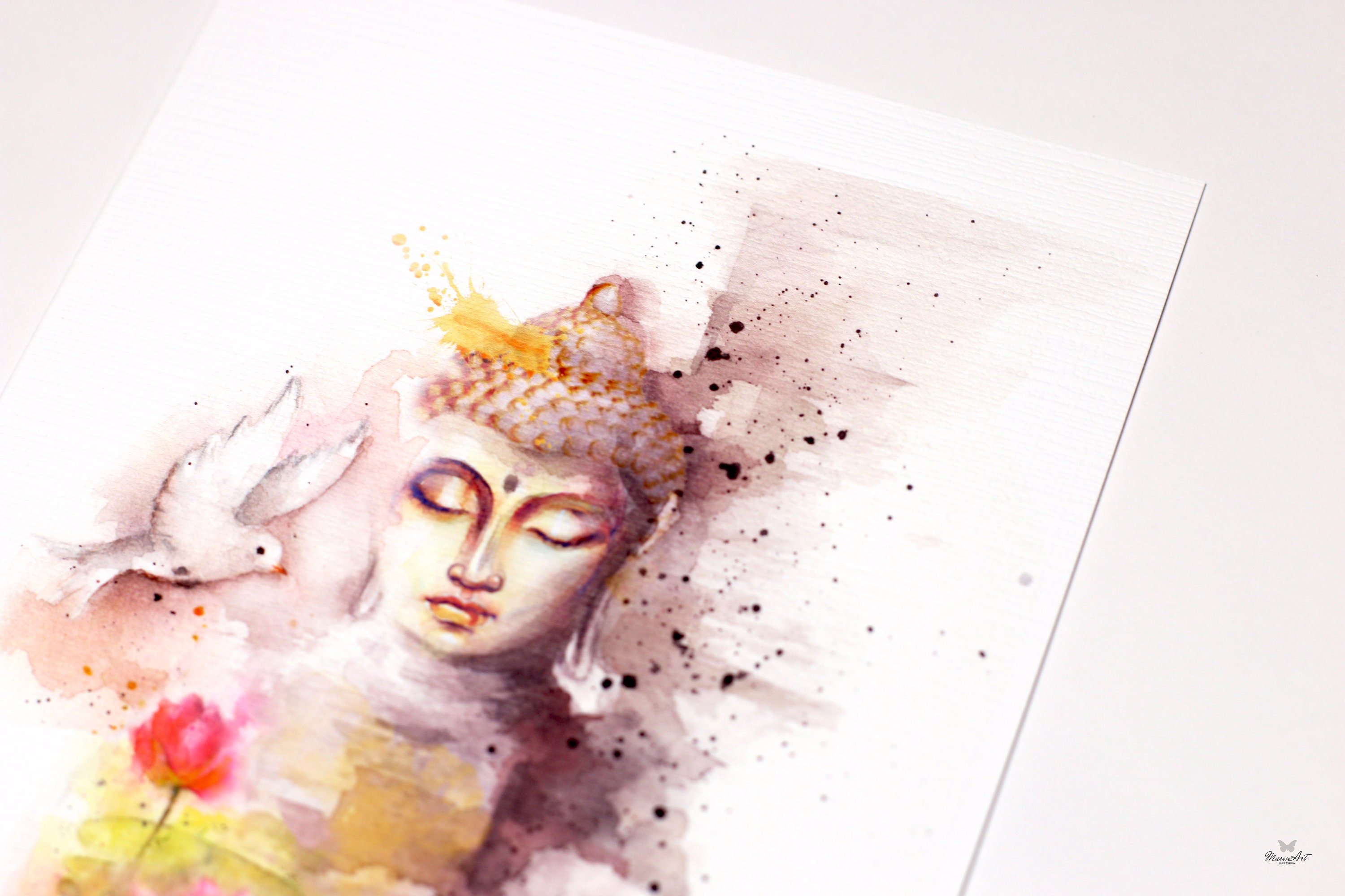Watercolor Buddha Greeting Card Art,buddha Painting Cards,watercolor ...