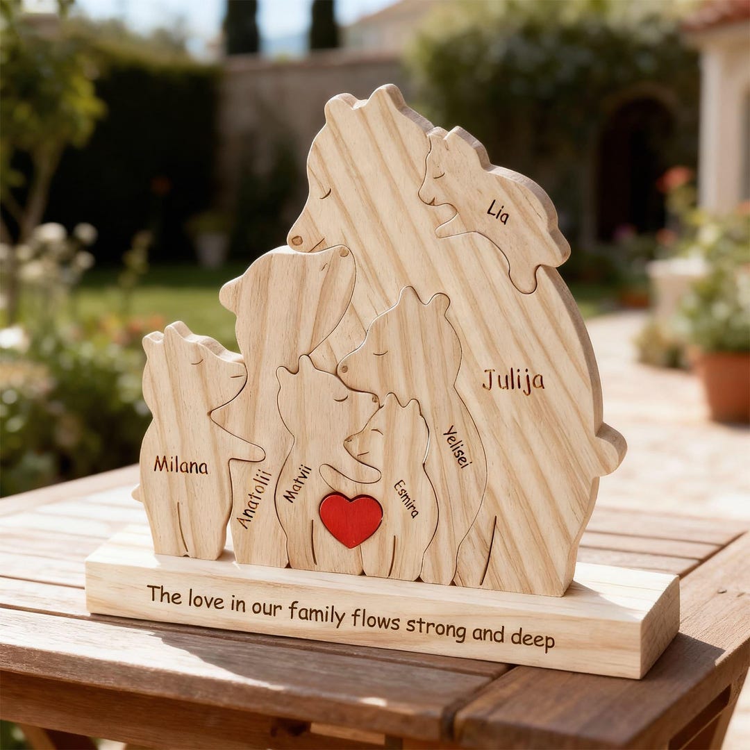 Customized Wooden Bear Family Puzzle: Engraved Wooden Chrismas Home ...