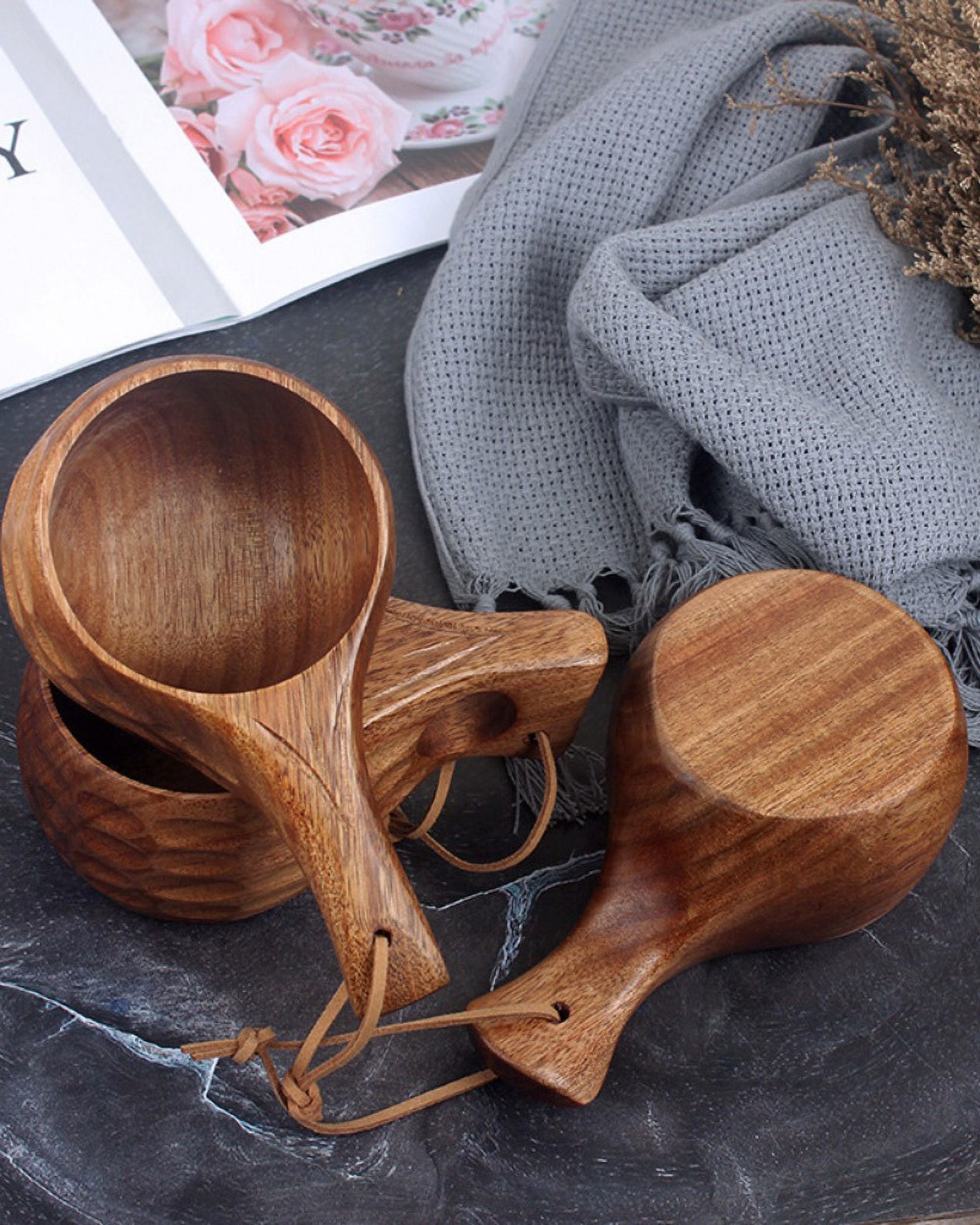 Finland Wooden Mug, Viking Style Kuksa Cup, Camping Juice Milk Coffee ...