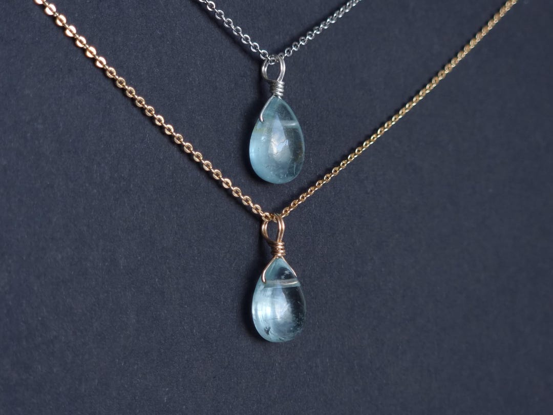 Aquamarine Necklace Gold or Silver With Drops Aquamarine Choker ...
