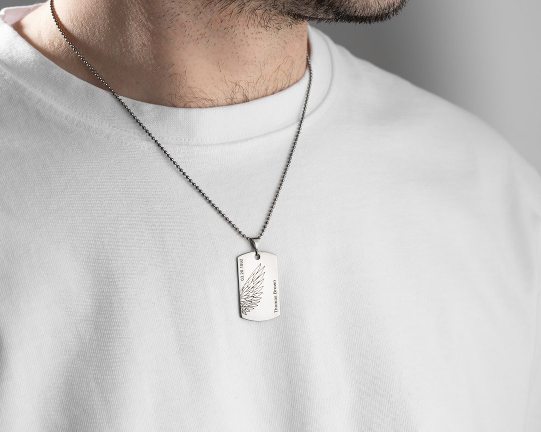 Engraved Dog Tag Men Necklace, Personalized Dog Tag Pendant, Custom Men ...