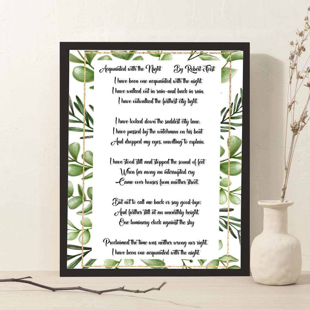 Poem Printable, Robert Frost, Acquainted With the Night, Poem Quote ...