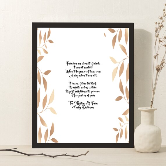 Poem Printable Emily Dickinson the Mystery of Pain Poetry - Etsy