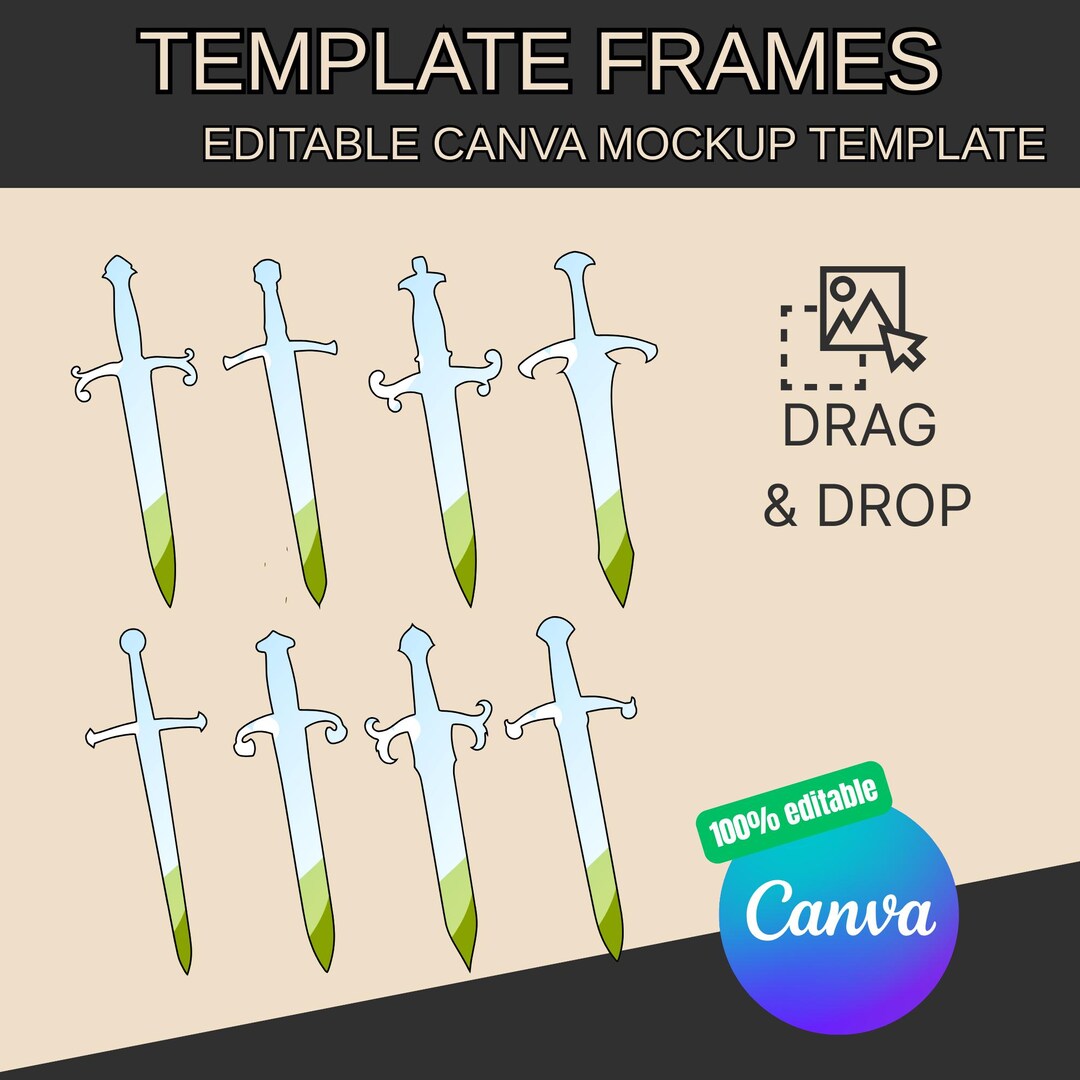 Set of Sword-shaped Canva Frames – Digital Photo Frames for Fantasy ...