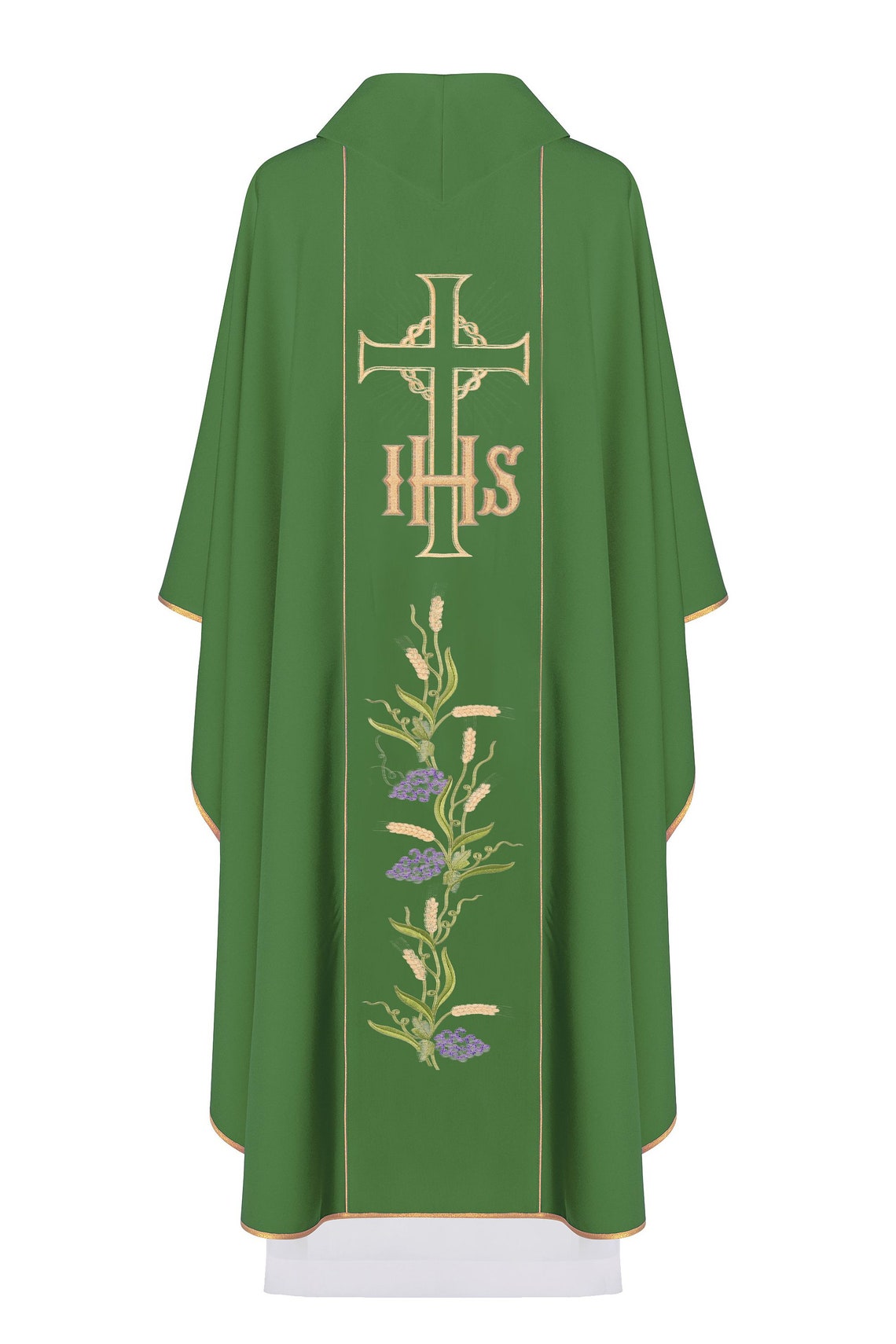 Embroidered Chasuble With the Symbol of Ihs, Cross, and Grapes - Green ...