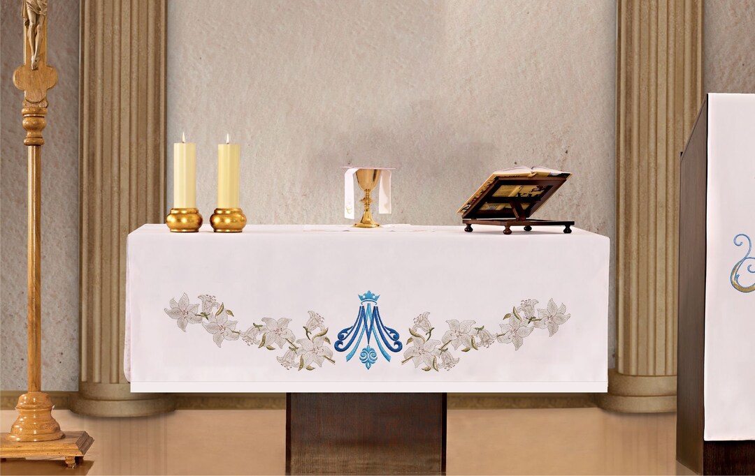 Altar Cloth - Embroidered Marian Symbol + Lilies - Etsy