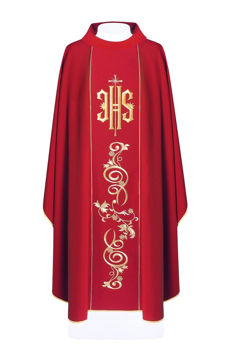 Embroidered Chasuble With Ihs Symbol - Red (H10) - Etsy