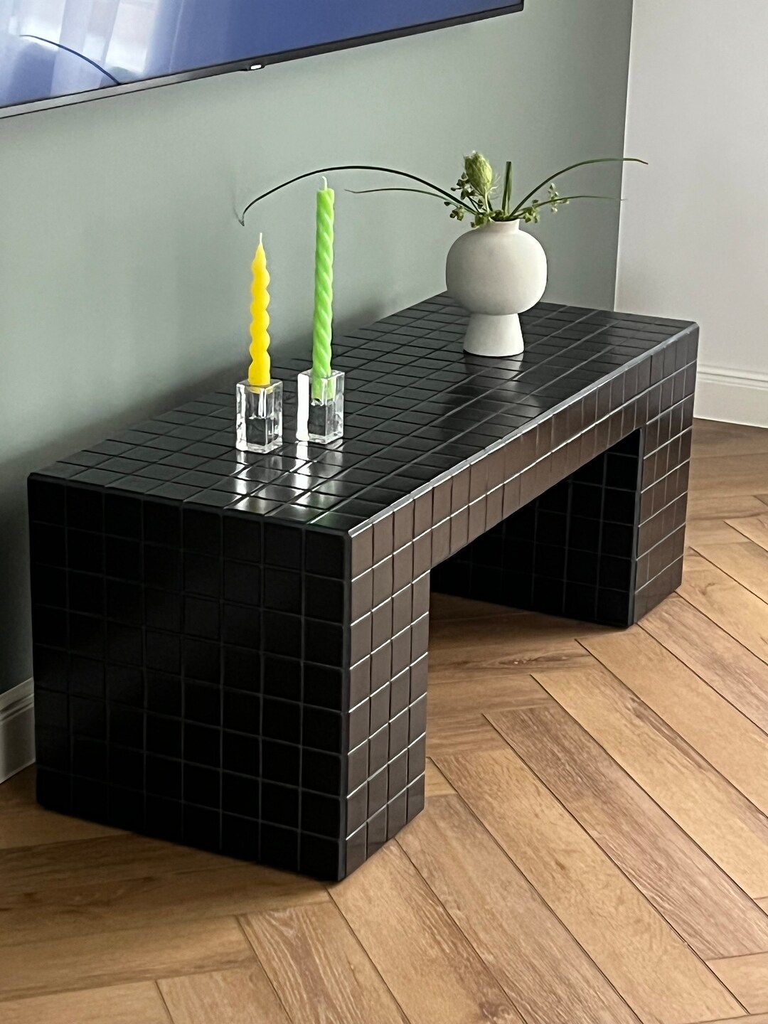 Black Low Console Coffee Table/black Ceramic Tiles With Black Grout ...
