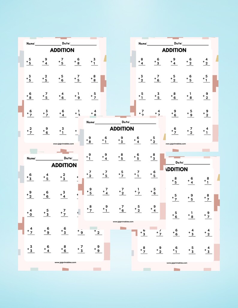 Addition Math Practice 5 Pages Of Random Math Problems First Second
