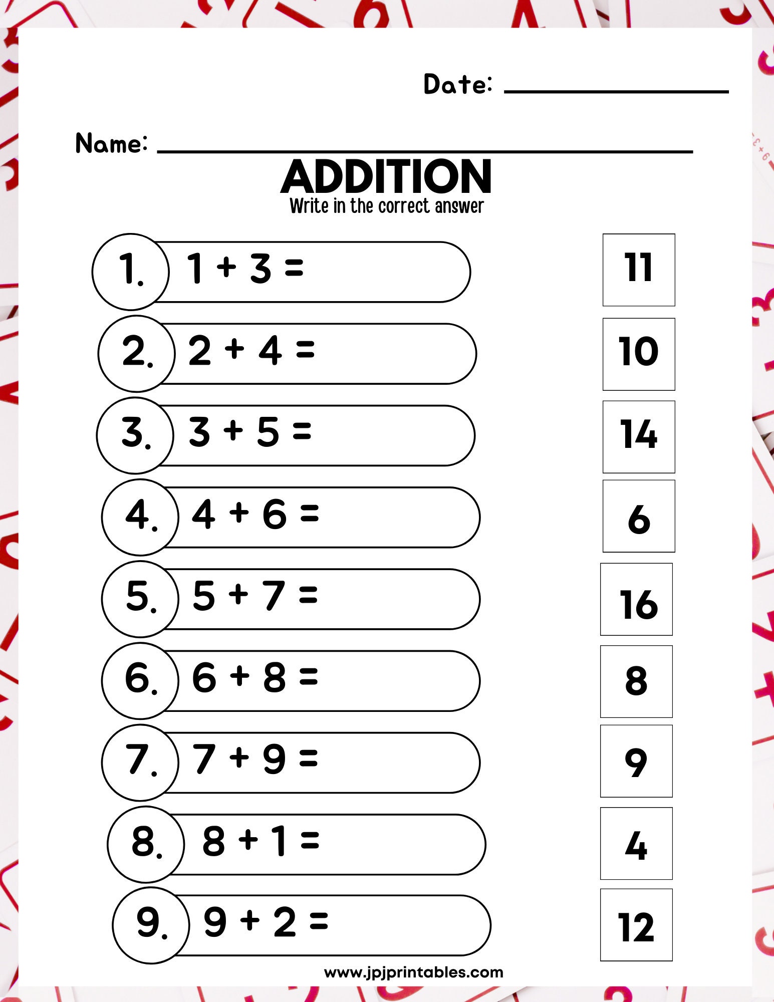 Math Addition Worksheet 1 Digit Vertical, Pdf Format, Digital ...