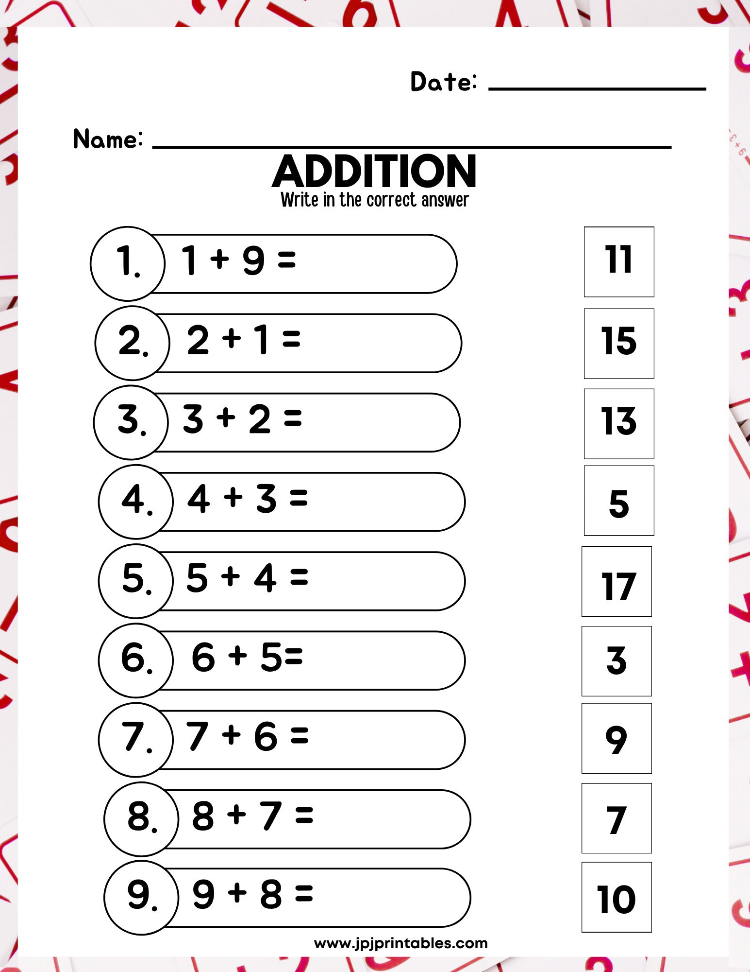 Math Addition Worksheet 1 Digit Vertical, Pdf Format, Digital ...