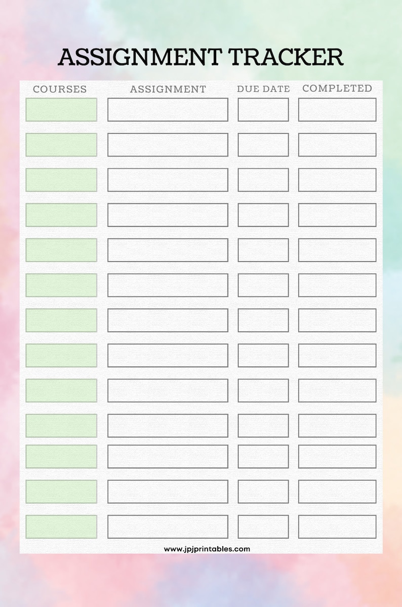 Assignment Tracker, Download, Editable, PDF File Format, Track Your ...