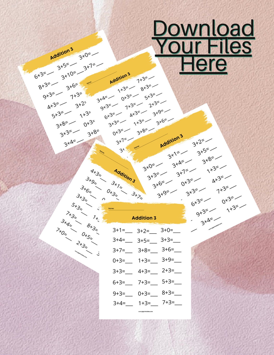 Addition 3, Math Worksheets, 5 Repetition Math Pages, Homeschool ...