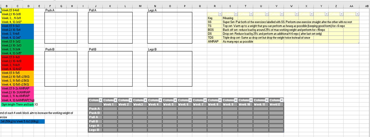 12 Week PPL Split Training Template - Etsy