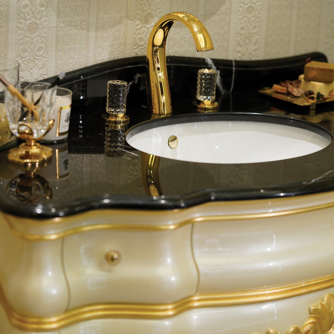 AFRODIT 34" & 49" Beige Gold Single Sink Bathroom Vanity - Etsy