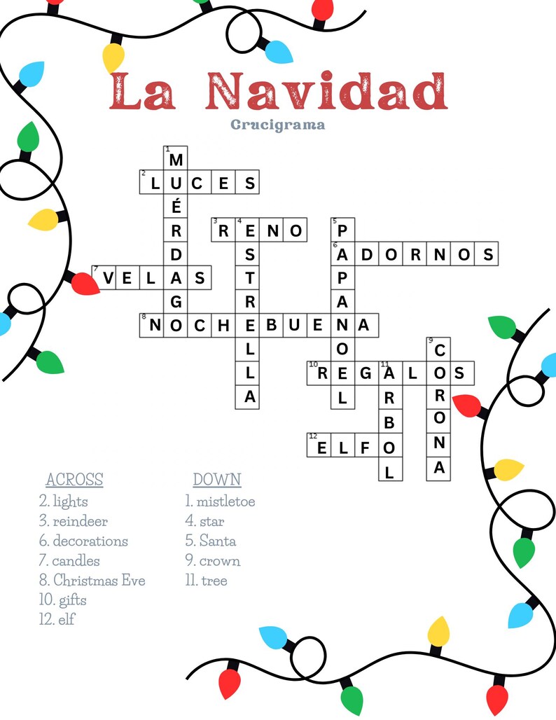 La Navidad Crucigrama (christmas Crossword Puzzle) - Etsy