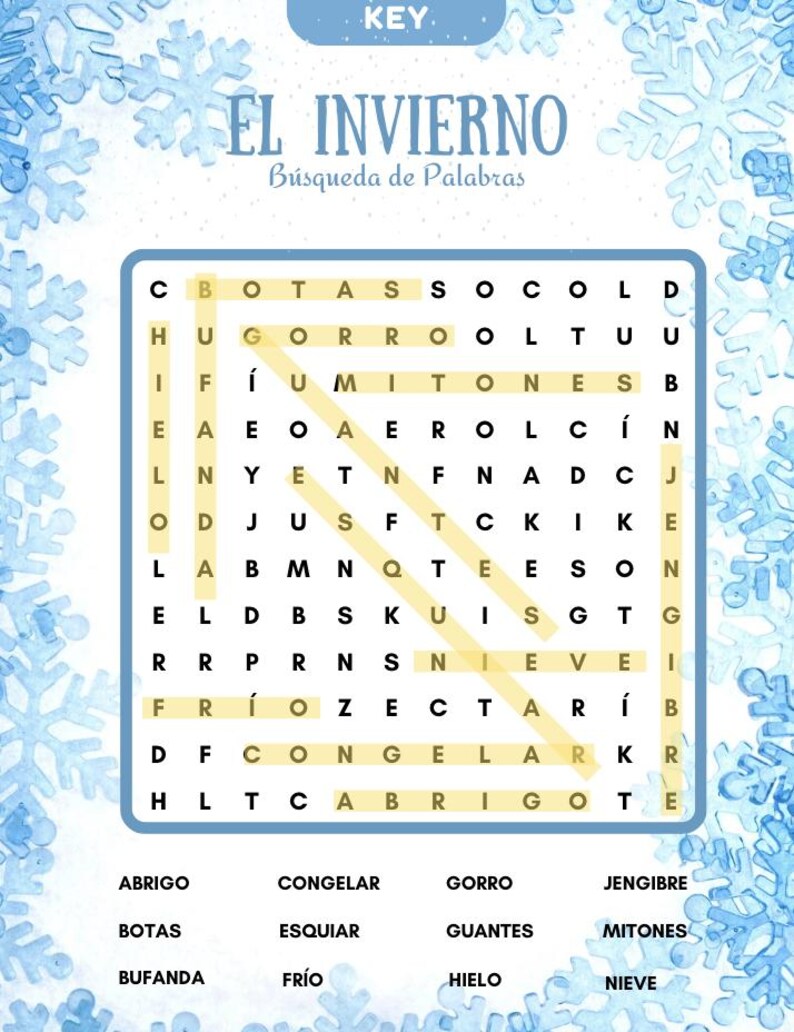 El Invierno Búsqueda De Palabras (winter Wordsearch) - Etsy