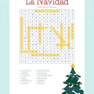 La Navidad Búsqueda De Palabras--christmas Word Search - Etsy