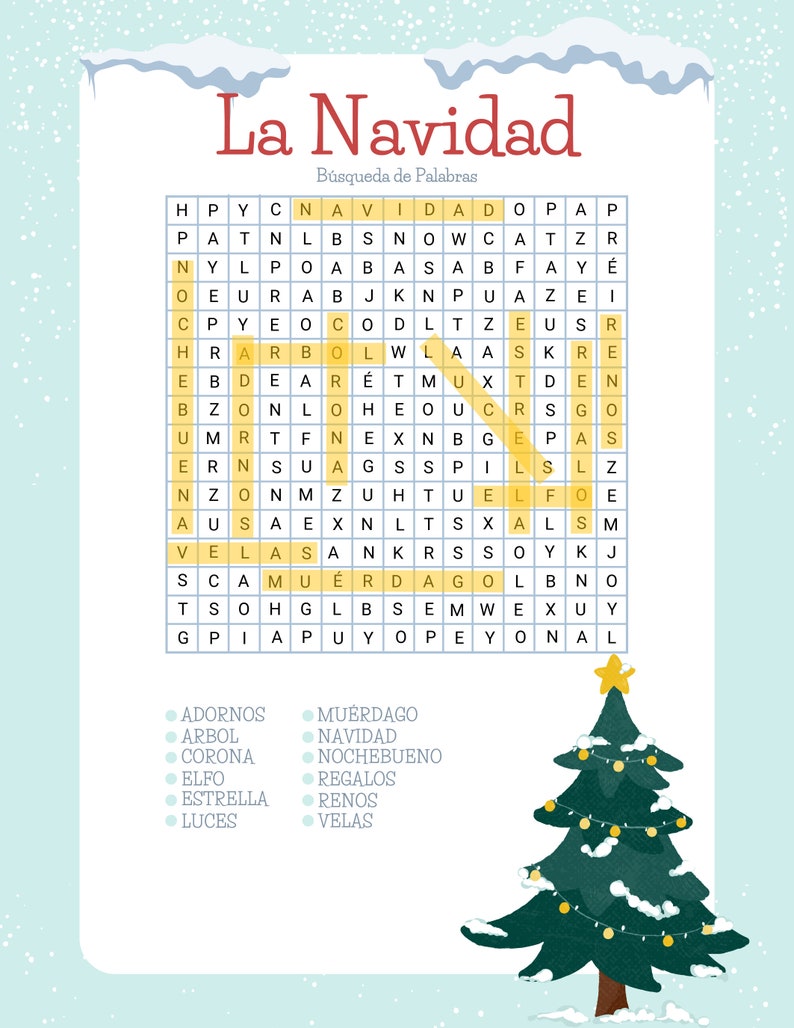 La Navidad Búsqueda De Palabras--christmas Word Search - Etsy