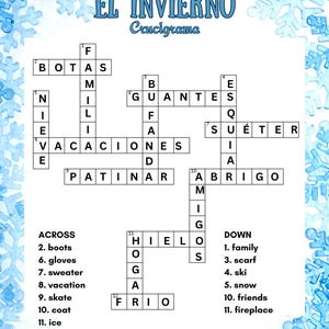 El Invierno Crucigrama--winter Crossword - Etsy