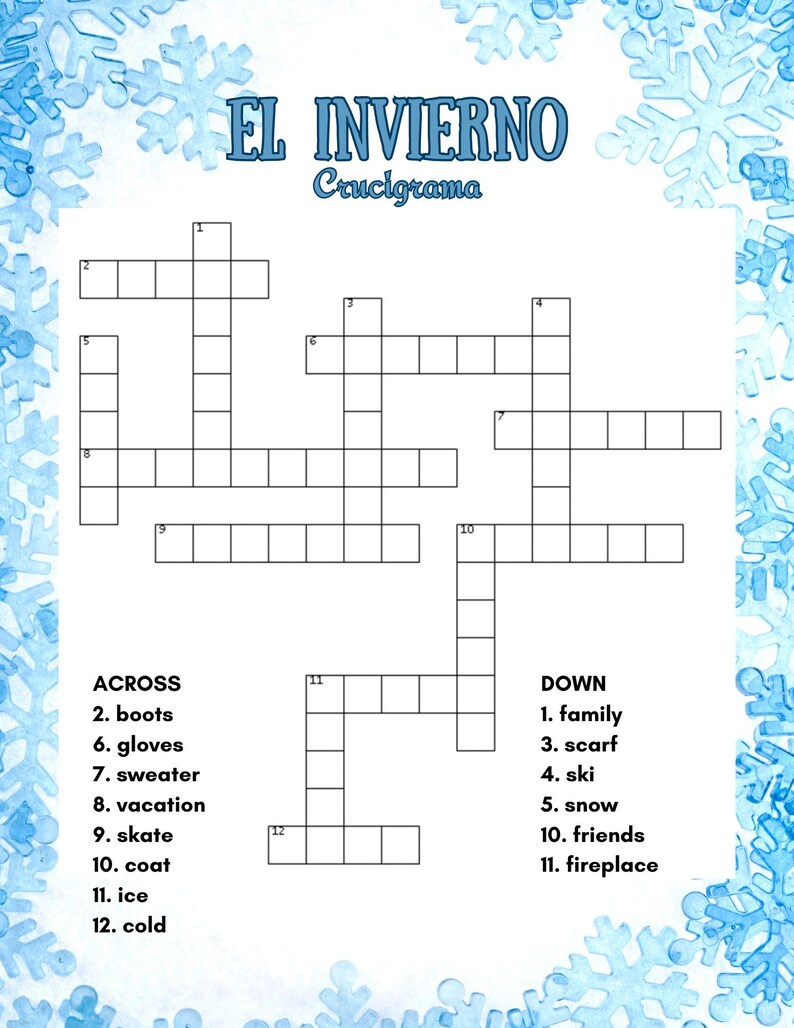 El Invierno Crucigrama--winter Crossword - Etsy