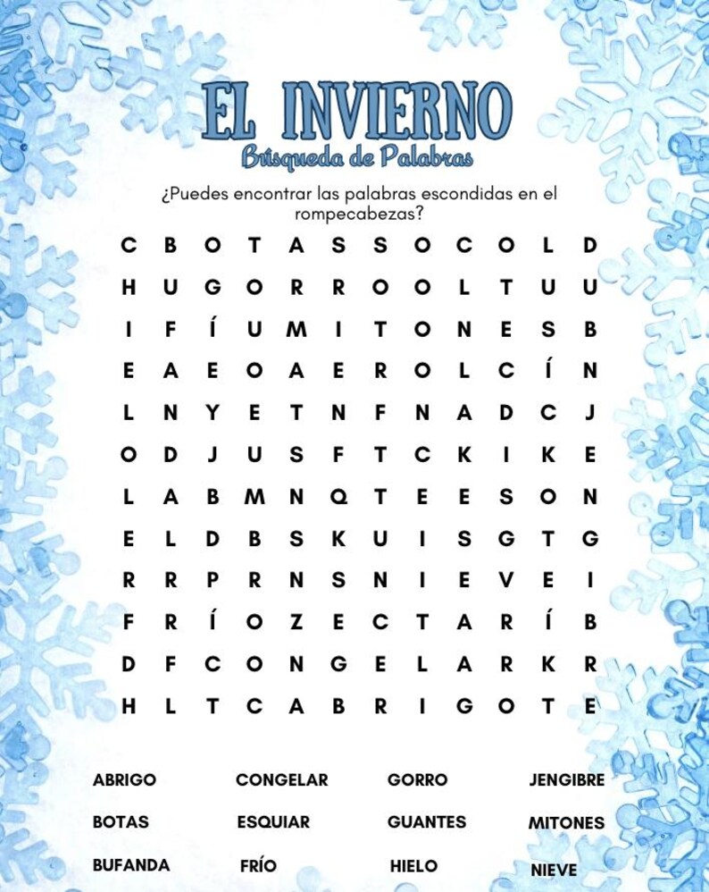 El Invierno Búsqueda De Palabras (winter Wordsearch) - Etsy
