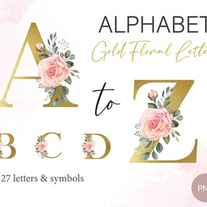 Gold Watercolour Flower Alphabet Gold Monogram Letters - Etsy