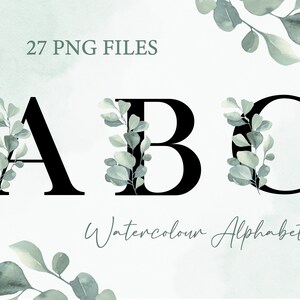 Watercolour Eucalyptus Alphabet, Floral Monogram Letters, Flower ...