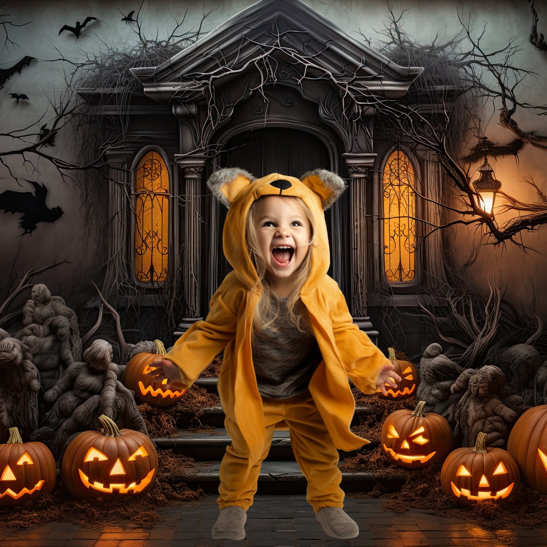 Halloween Spooky Haunted House Backdrop, Horror Scary Backdrop, Digital ...