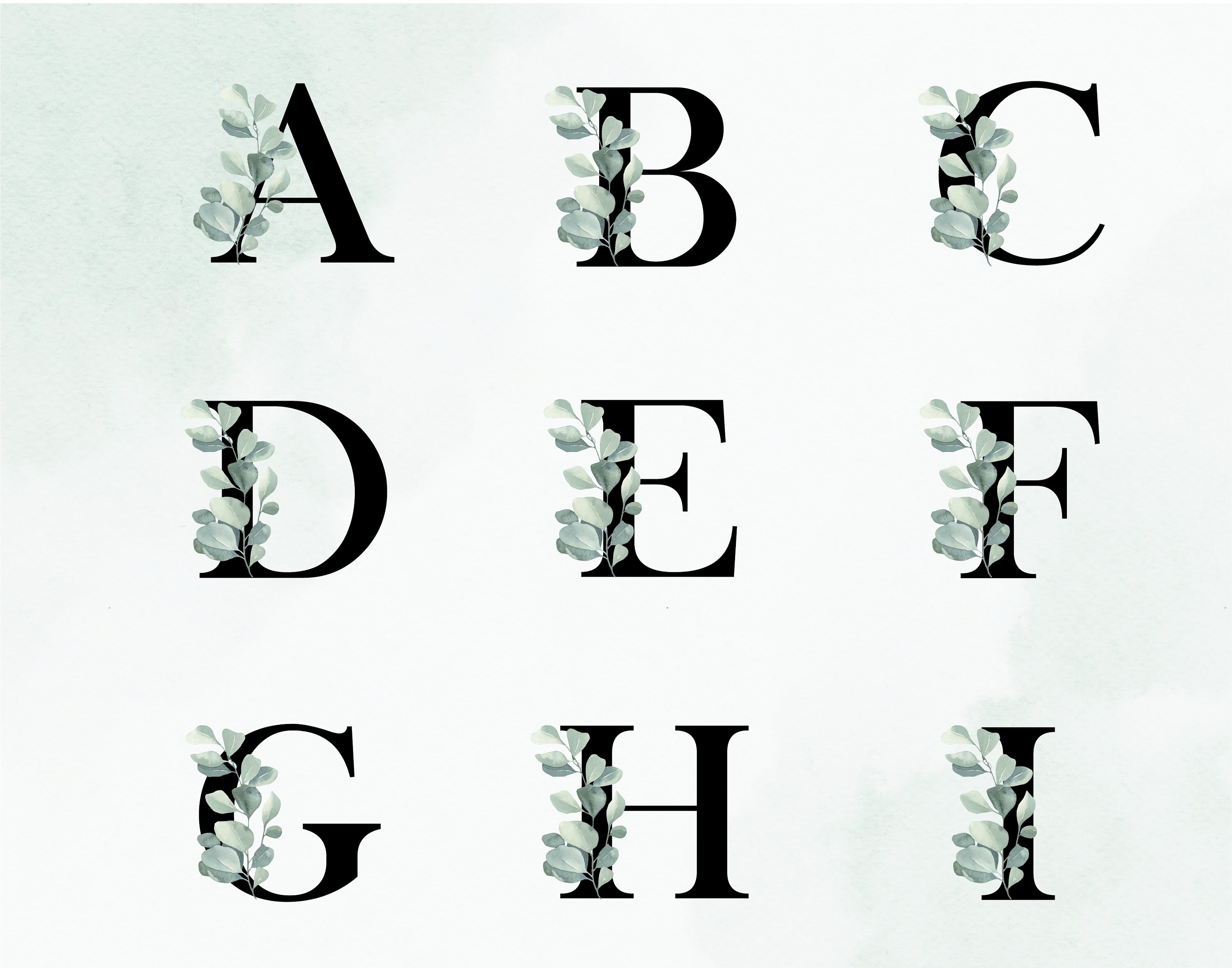 Watercolour Eucalyptus Alphabet, Floral Monogram Letters, Flower ...