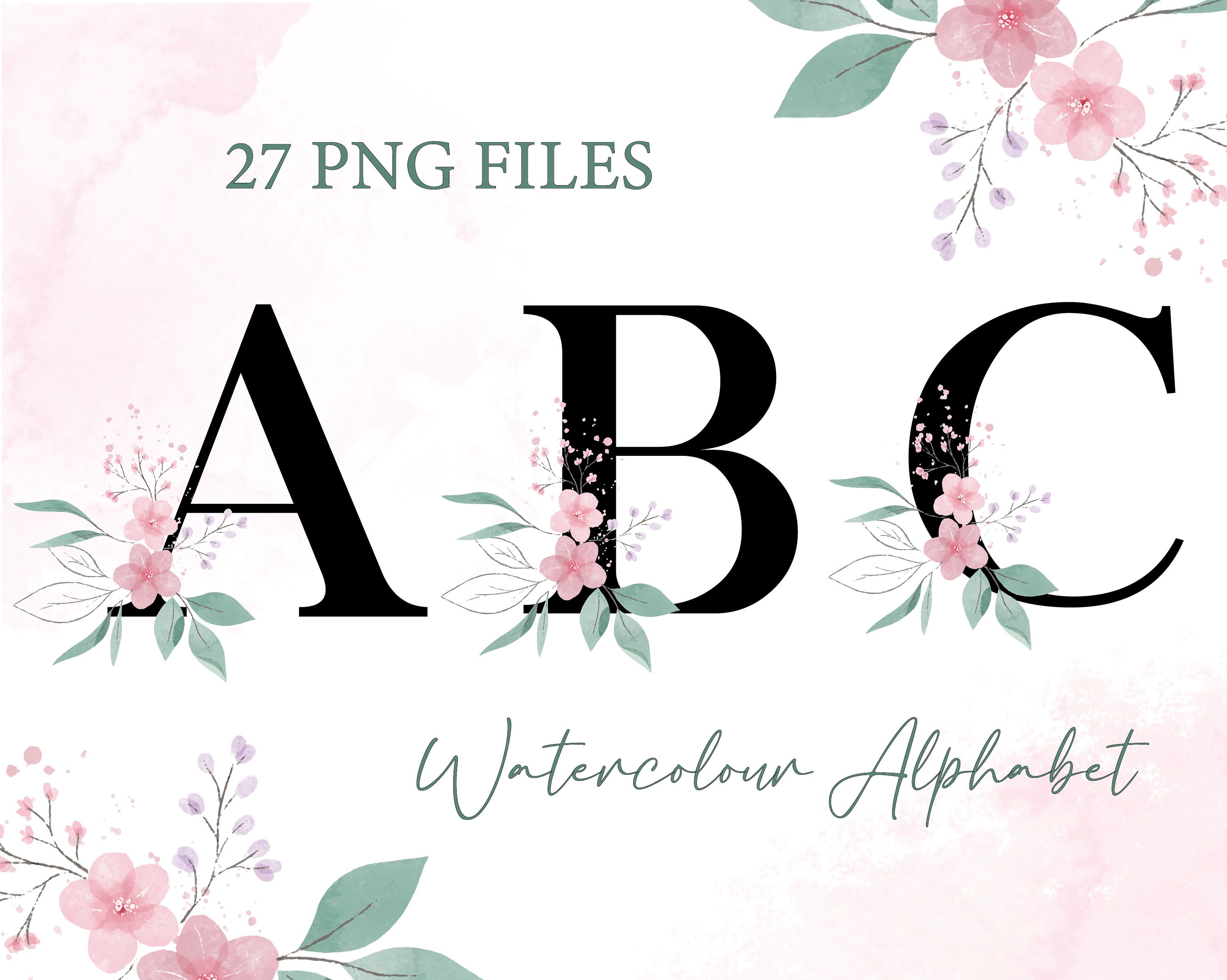 Watercolour Floral Alphabet, Floral Monogram Letters, Flower Letters ...