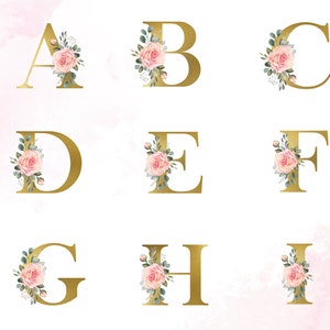 Gold Watercolour Flower Alphabet Gold Monogram Letters - Etsy