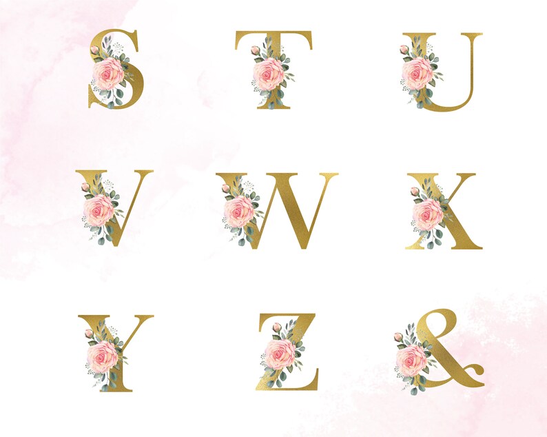 Gold Watercolour Flower Alphabet Gold Monogram Letters - Etsy