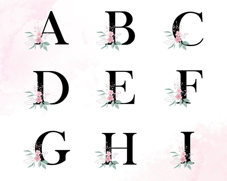 Watercolour Floral Alphabet Floral Monogram Letters Flower - Etsy