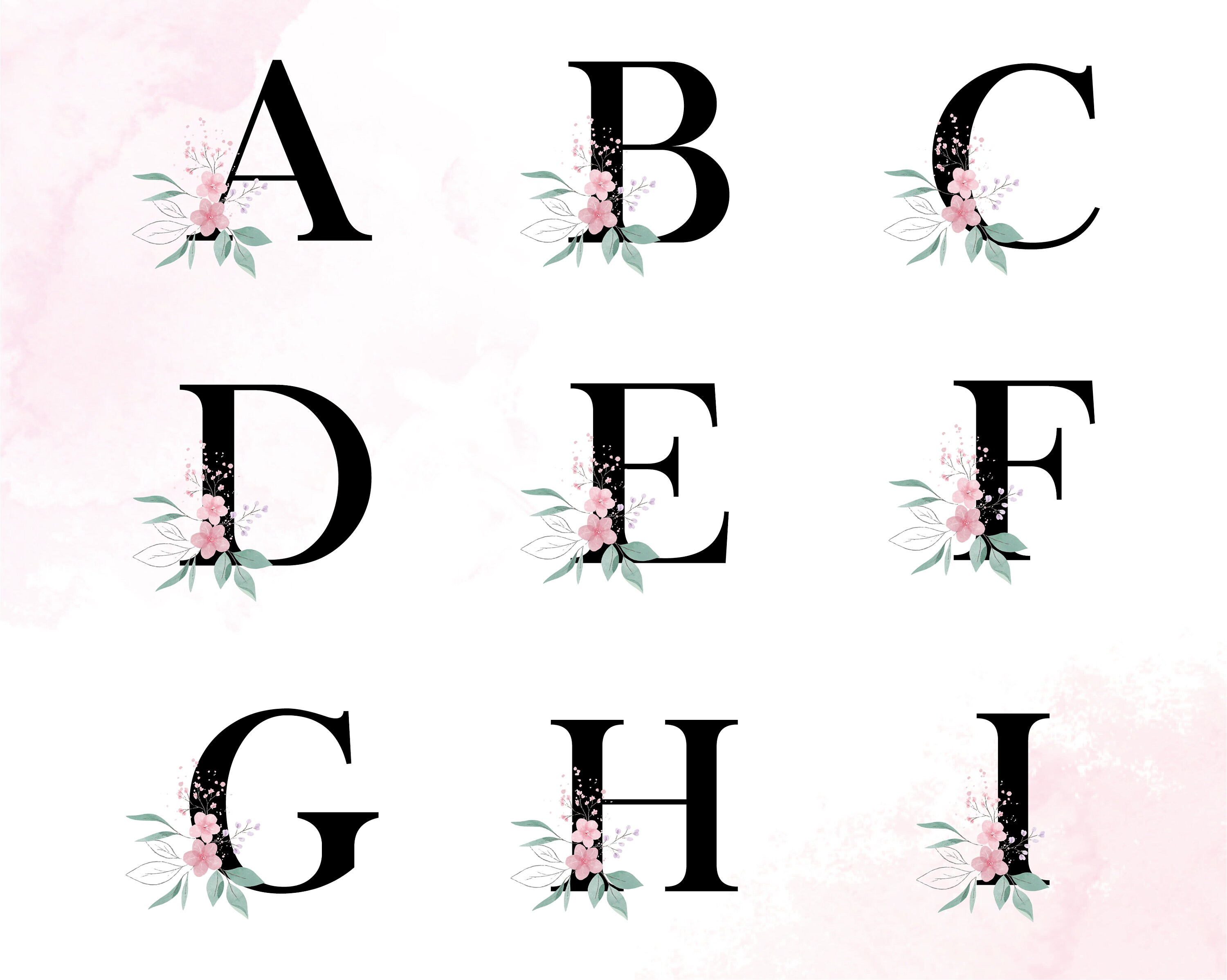 Watercolour Floral Alphabet Floral Monogram Letters Flower - Etsy